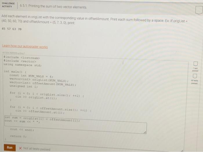 Solved ACtivity 6.5.1. Printing the sum of two vector | Chegg.com