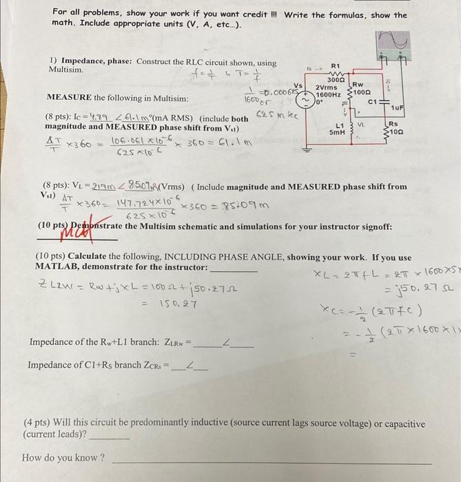 Solved For all problems, show your work if you want credit | Chegg.com