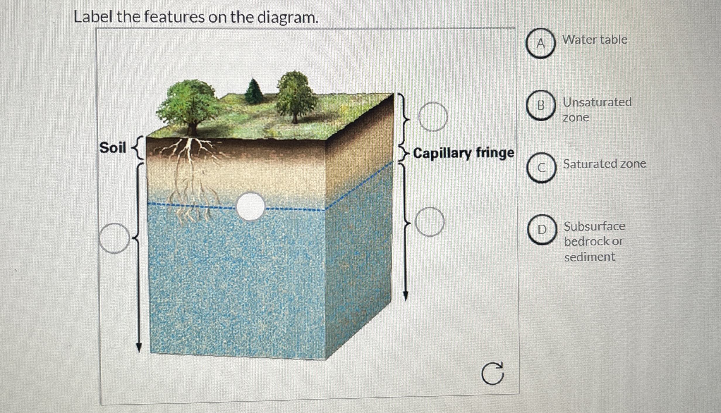Solved Label the features on the diagram.(A)Water table | Chegg.com