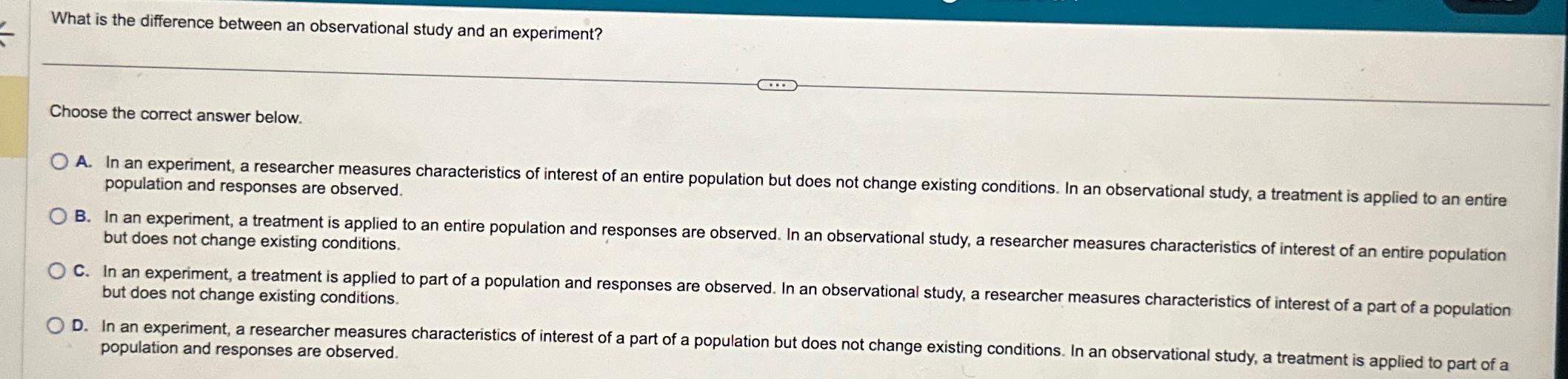 Solved What is the difference between an observational study | Chegg.com