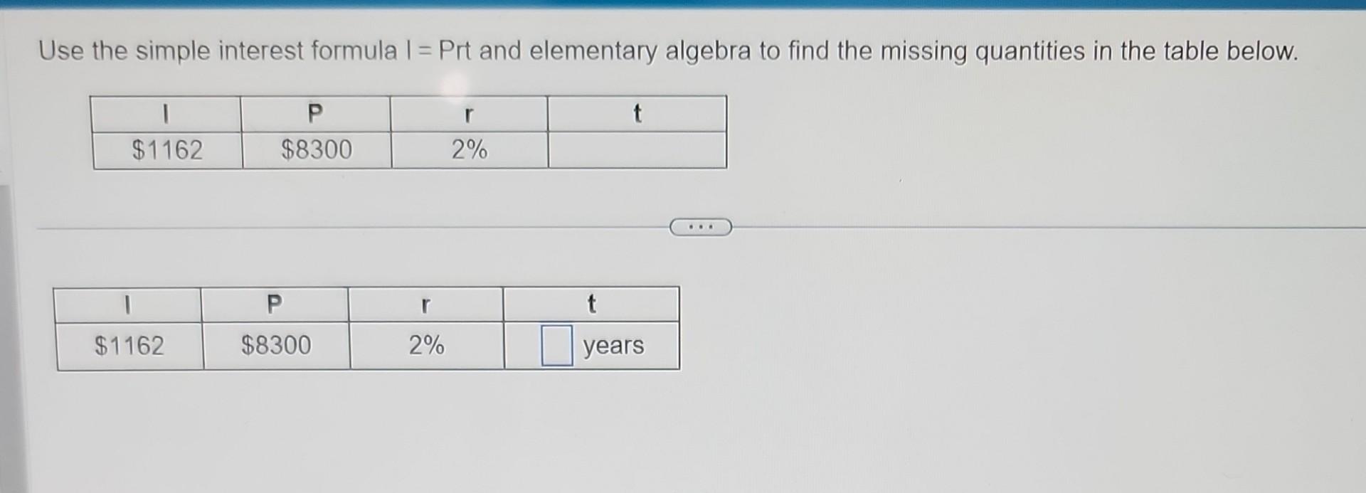 Solved Use the simple interest formula 1=Pπt and elementary | Chegg.com