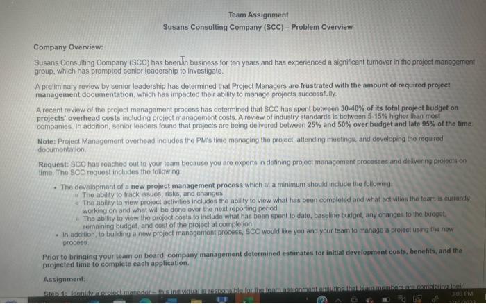 Solved Susans Consulting Company (SCC) - Problem Overview | Chegg.com