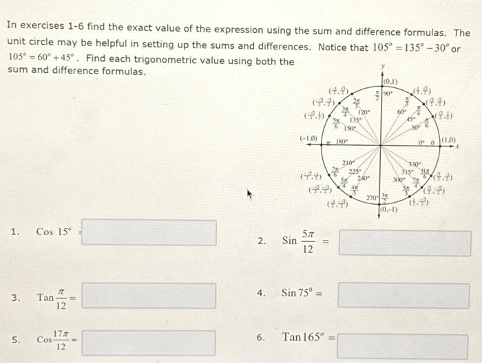Solved In exercises 1-6 find the exact value of the | Chegg.com