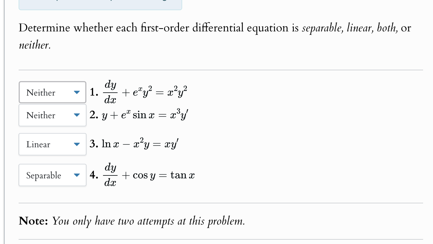 Solved Determine whether each first-order differential | Chegg.com