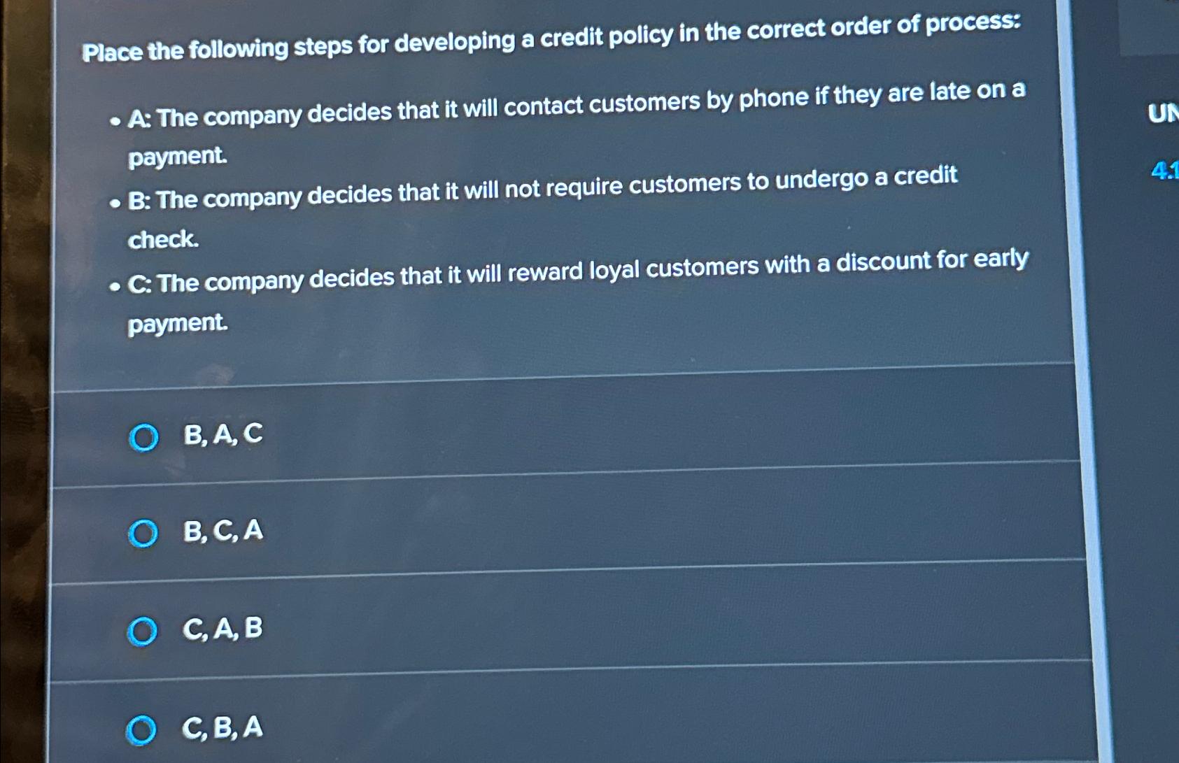 Solved Place the following steps for developing a credit | Chegg.com