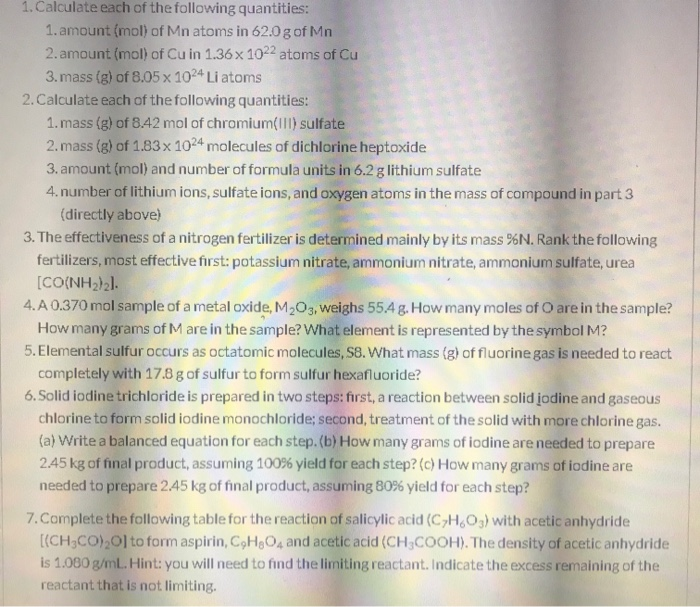 Solved 1. Calculate each of the following quantities: 1. | Chegg.com