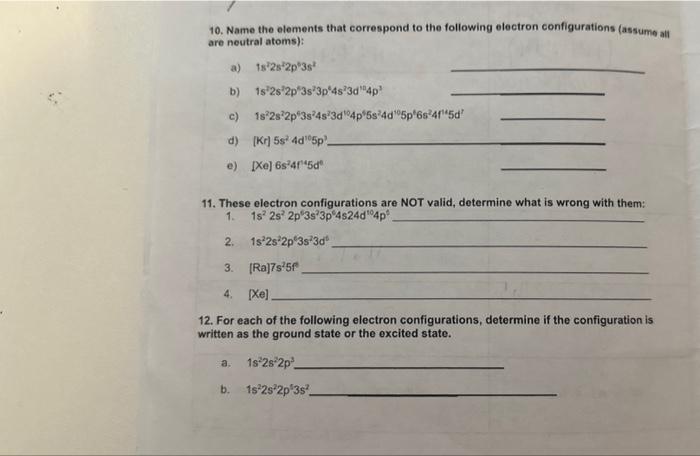 Solved 10. Name the elements that correspond to the | Chegg.com