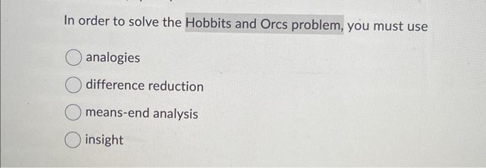 In order to solve the Hobbits and Orcs problem, you | Chegg.com