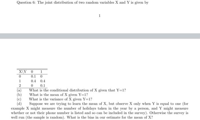 Solved Question 6: The joint distribution of two random | Chegg.com