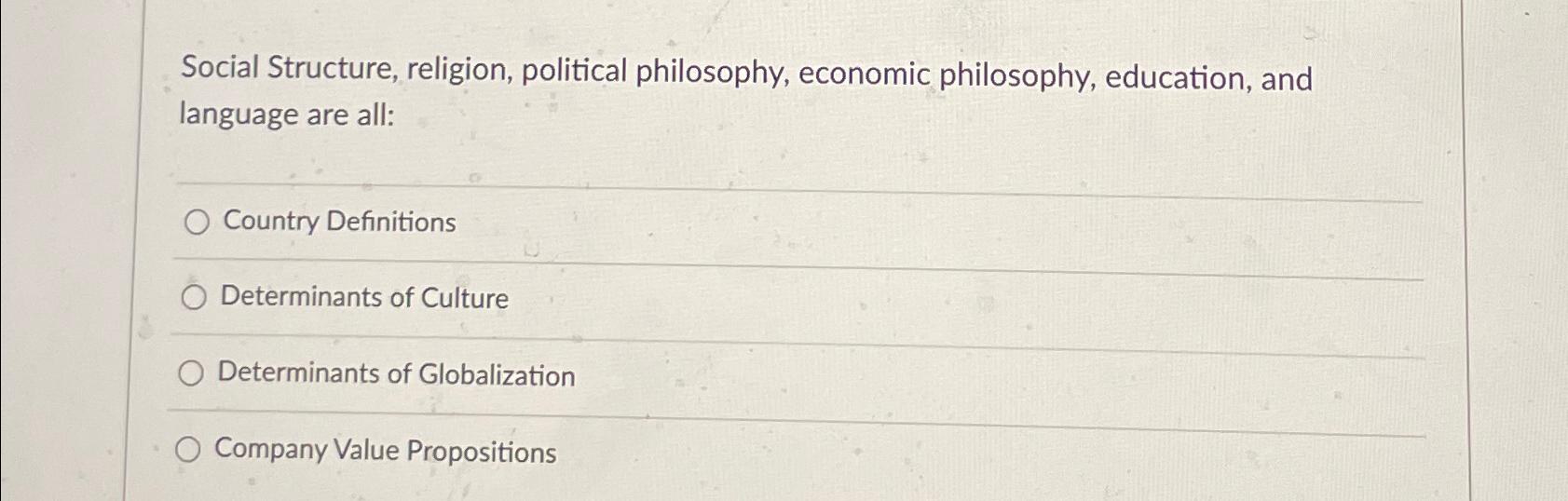 Solved Social Structure, religion, political philosophy, | Chegg.com