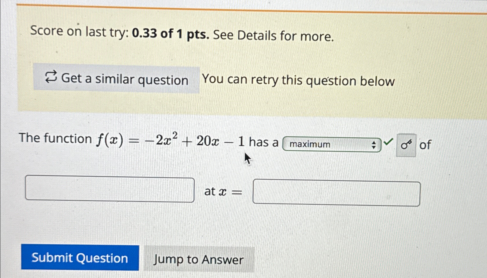 Solved Score on last try: 0.33 ﻿of 1 ﻿pts. ﻿See Details for | Chegg.com