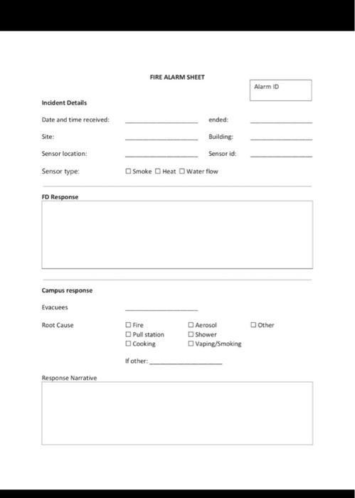 FIRE ALARM SHEET Incident Details Date and time | Chegg.com
