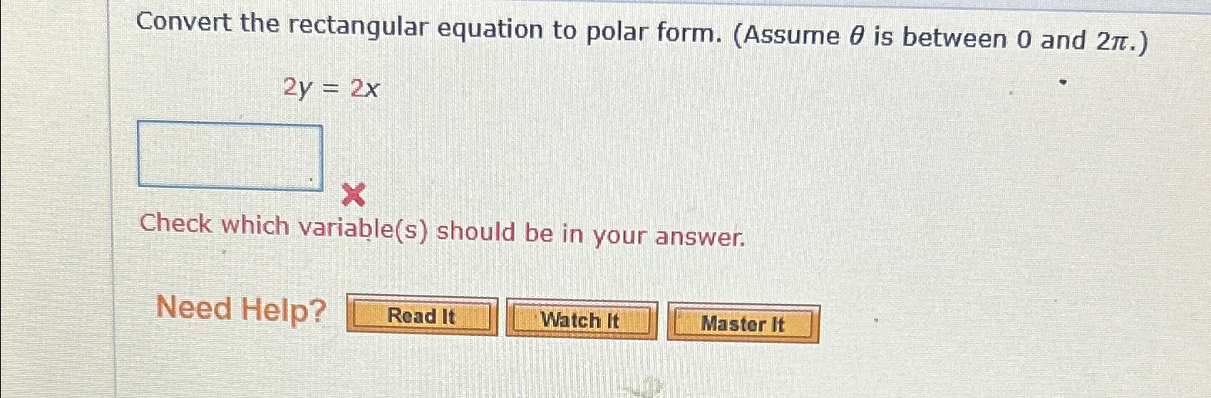 Solved Convert the rectangular equation to polar form. | Chegg.com