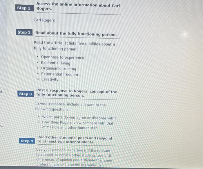 Solved Access the online information about Carl Rogers. Carl | Chegg.com