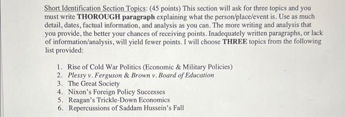 Solved Short Identification Section Topics: (45 points) This | Chegg.com
