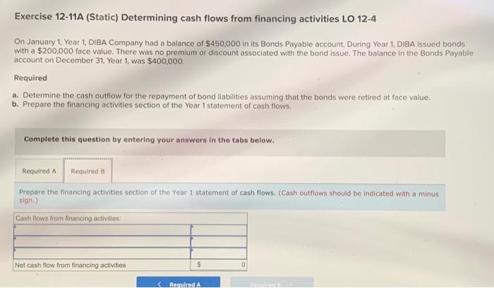 Solved Exercise 12-11A (Static) Determining cash flows from | Chegg.com