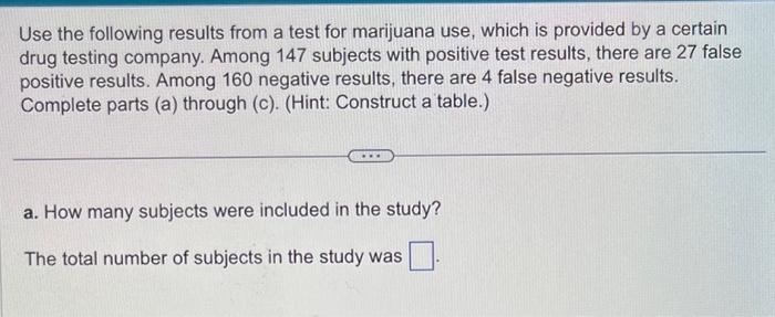 Solved Use the following results from a test for marijuana | Chegg.com
