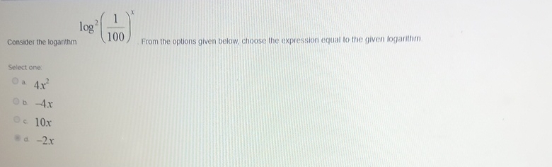 Solved Consider the loganthm log2(1100)x. ﻿From the options | Chegg.com