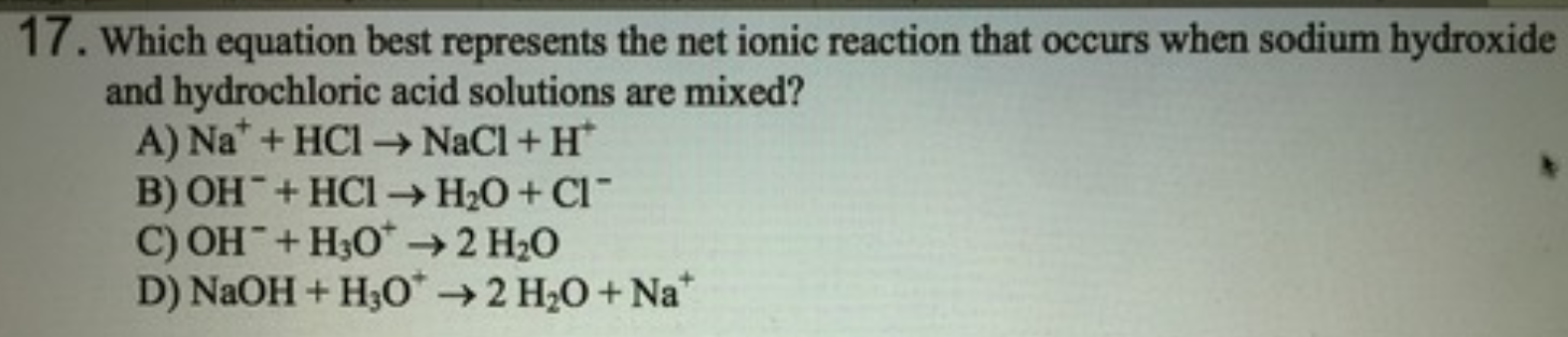 Solved Which equation best represents the net ionic reaction | Chegg.com