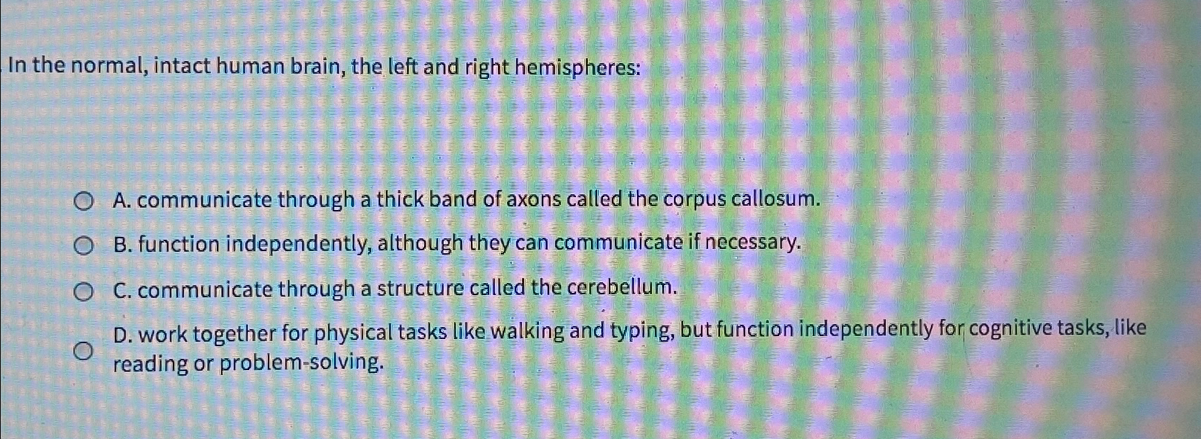 Solved In the normal, intact human brain, the left and right | Chegg.com