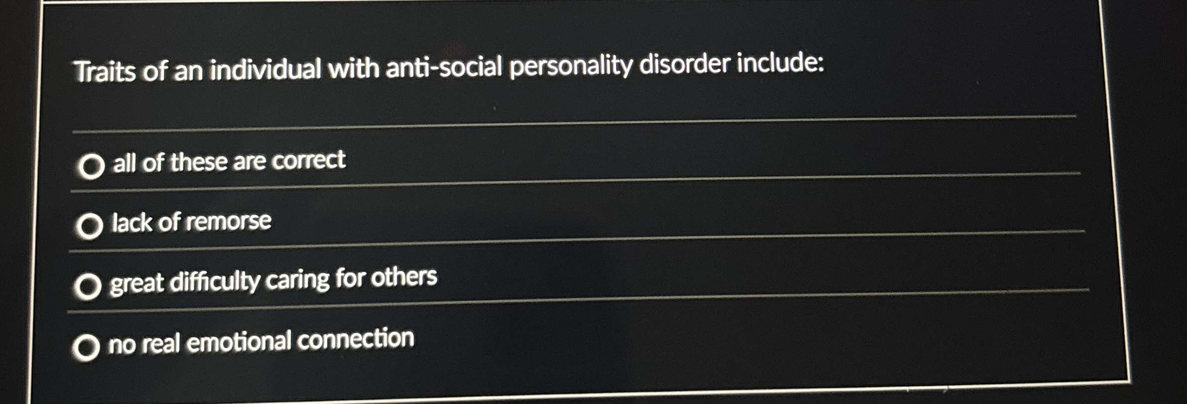 Solved Traits of an individual with anti-social personality | Chegg.com