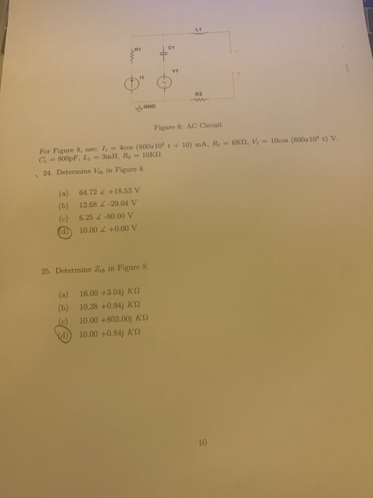 Solved C1 2 + VI RZ Sano Figure 8: AC Circuit For Figure 8, | Chegg.com