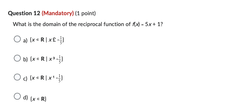 Solved Question 12 (Mandatory) (1 ﻿point)What is ﻿the domain | Chegg.com