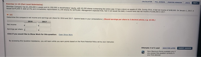 Solved Exercise 11-15 (Part Level Submission) Sheridan | Chegg.com