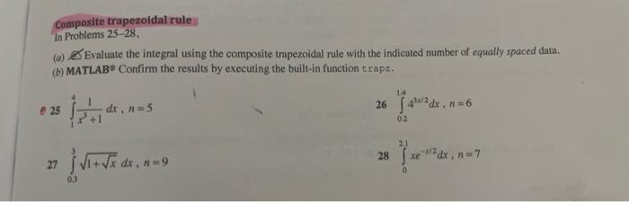 Solved Composite trapezoidal rule: In Problems 25−28, (a) | Chegg.com