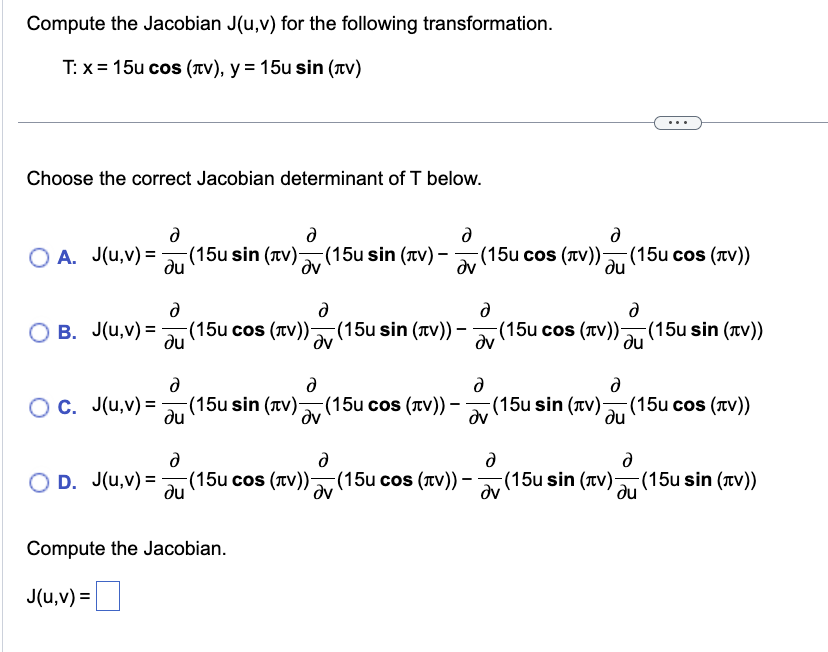 Solved Compute the Jacobian J(u,v) ﻿for the following | Chegg.com