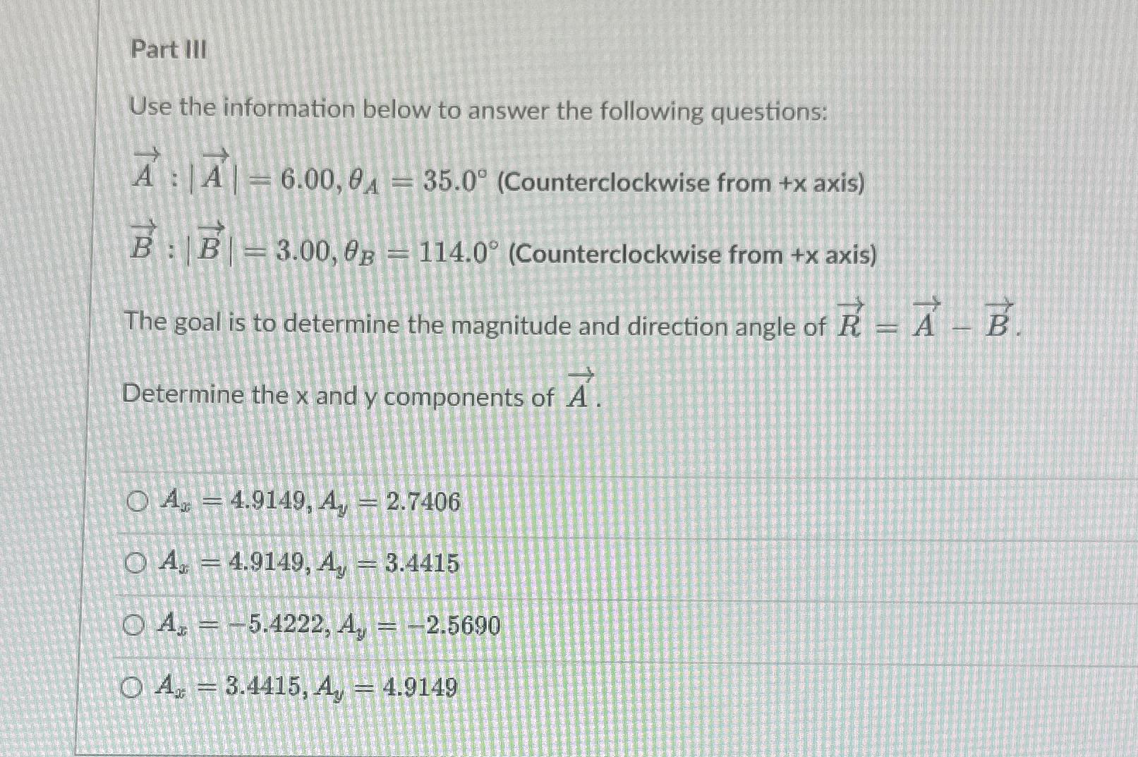Solved Part III\\nUse the information below to answer the | Chegg.com