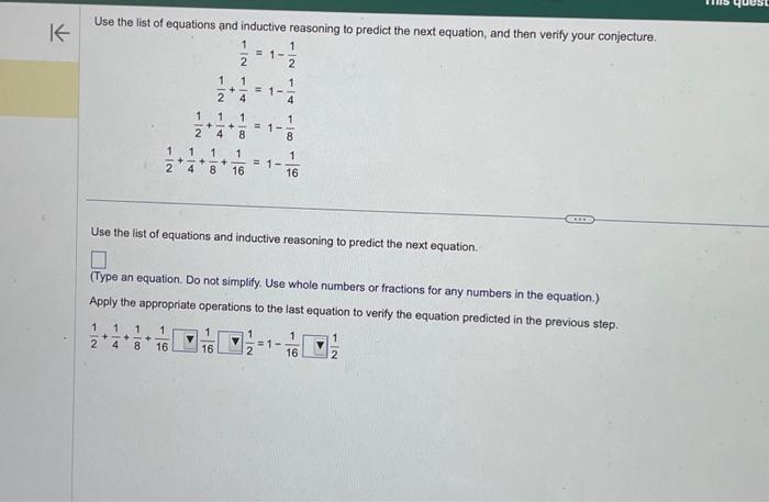 Solved K Use the list of equations and inductive reasoning | Chegg.com