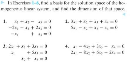 Solved In Exercises 1-6, find a basis for the solution space | Chegg.com
