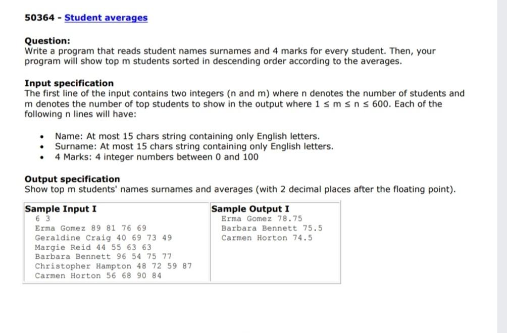 Solved 50364 - Student averages Question: Write a program | Chegg.com
