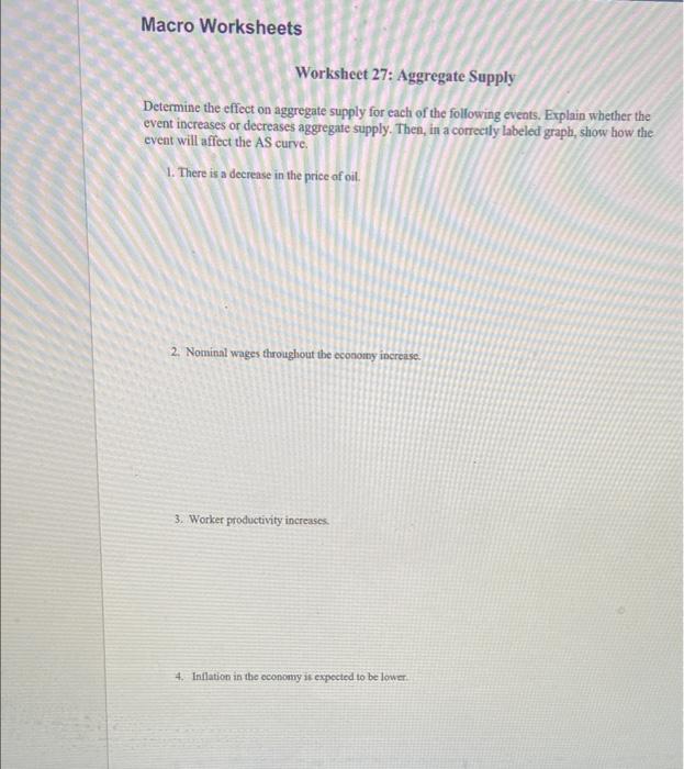 Solved Macro Worksheets Worksheet 27: Aggregate Supply | Chegg.com