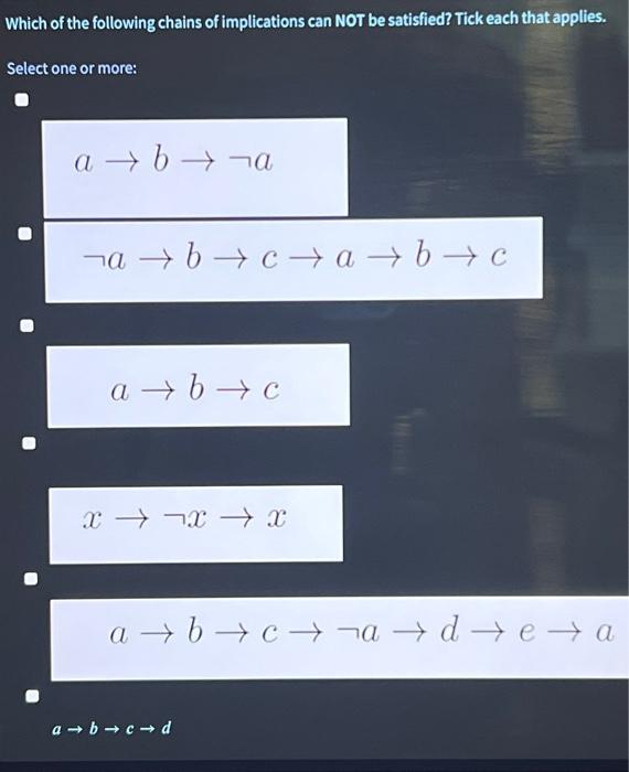 Solved Which of the following chains of implications can NOT | Chegg.com