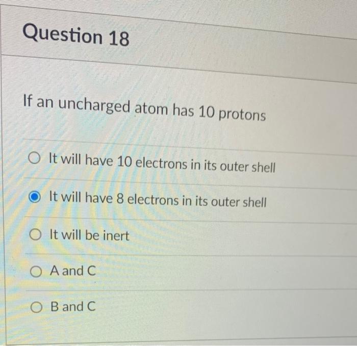 Solved If an uncharged atom has 10 protons It will have 10 | Chegg.com