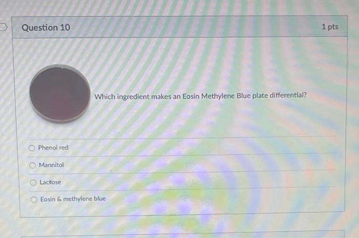 Solved Question 10 1 pts Which ingredient makes an Eosin | Chegg.com