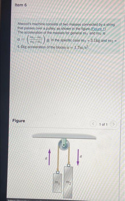 Solved Item 6 Atwood's machine consists of two masses | Chegg.com