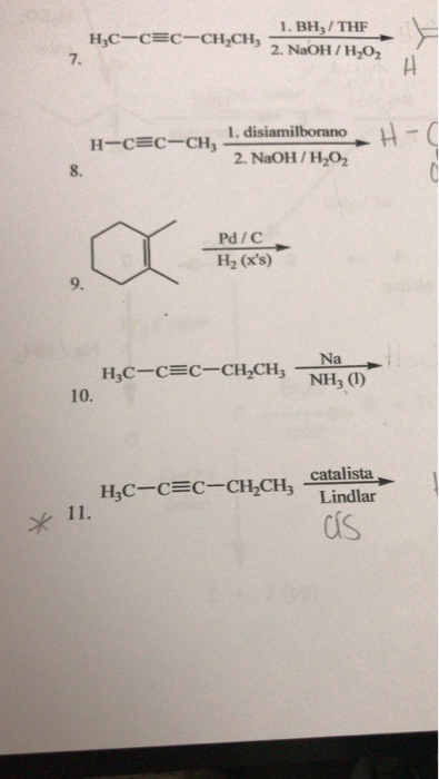 Solved Complete las siguientes reacciones. H-C- , H-C=C-CH, | Chegg.com
