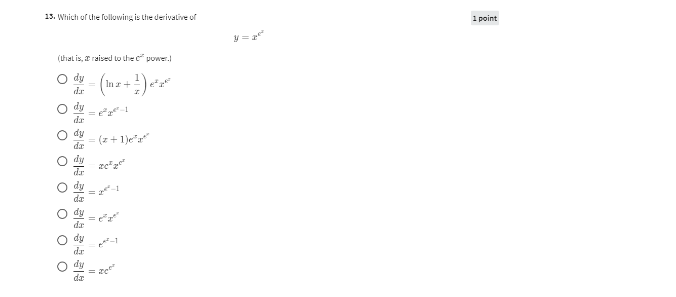 Solved Which of the following is the derivative ofy=xex(that | Chegg.com