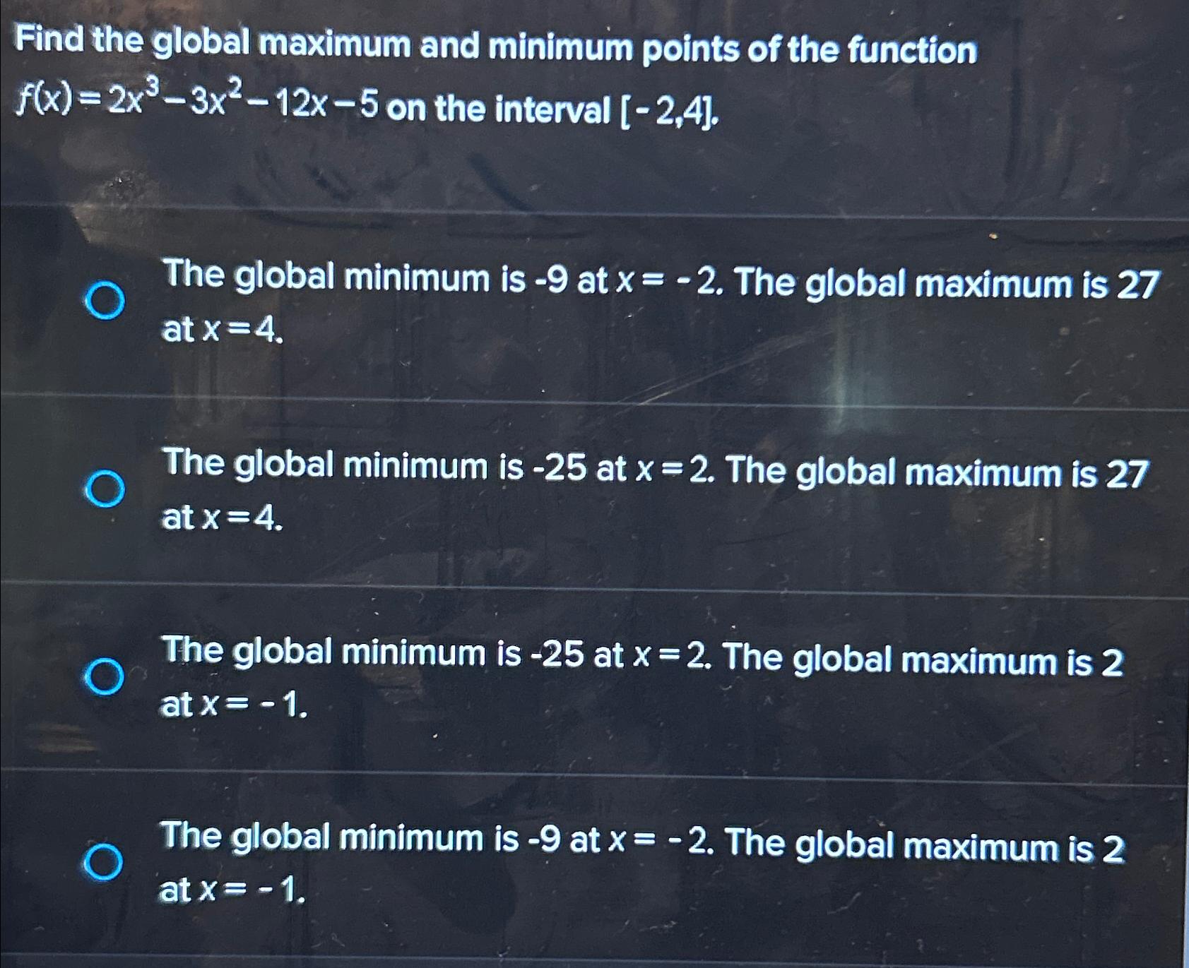 Solved Find the global maximum and minimum points of the | Chegg.com