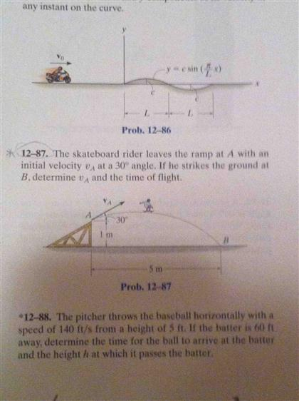 Solved The skateboard rider leaves the ramp at A with an | Chegg.com