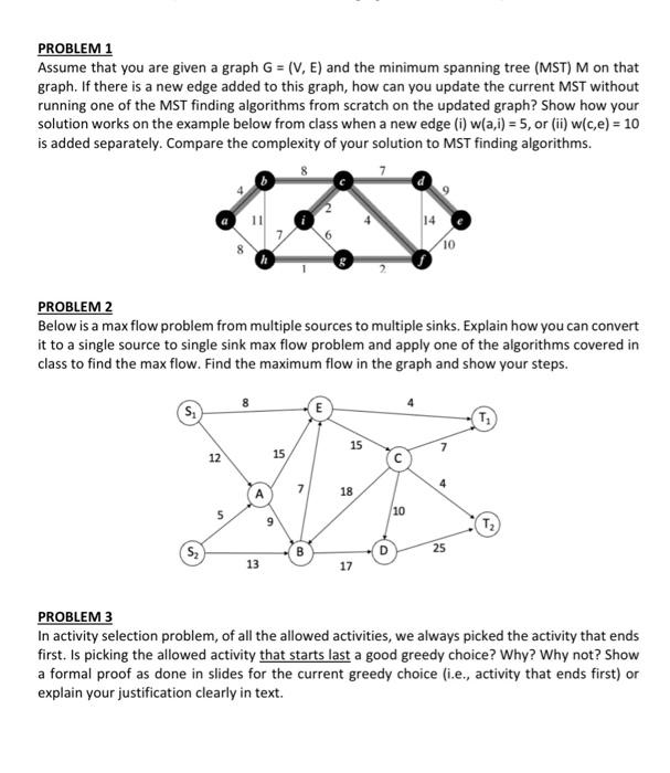 Solved PROBLEM 1 Assume that you are given a graph G=(V,E) | Chegg.com