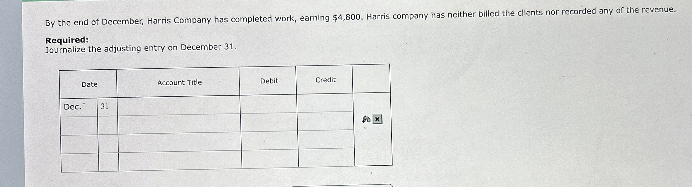Solved By the end of December, Harris Company has completed | Chegg.com