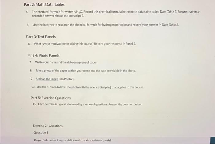 Solved Part 2: Math Data Tables 4 The chemical formula for | Chegg.com
