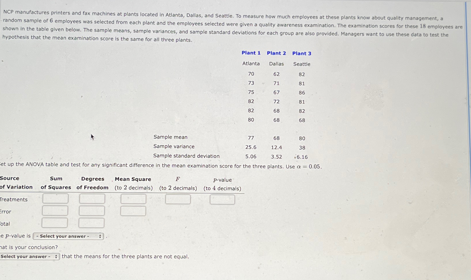 Solved NCP manufactures printers and fax machines at plants | Chegg.com