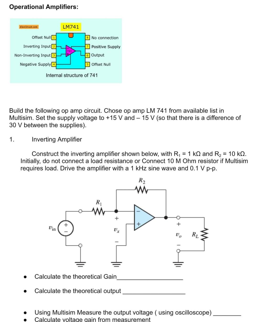 Solved Operational Amplifiers: ElecCircuit.com LM741 Offset | Chegg.com