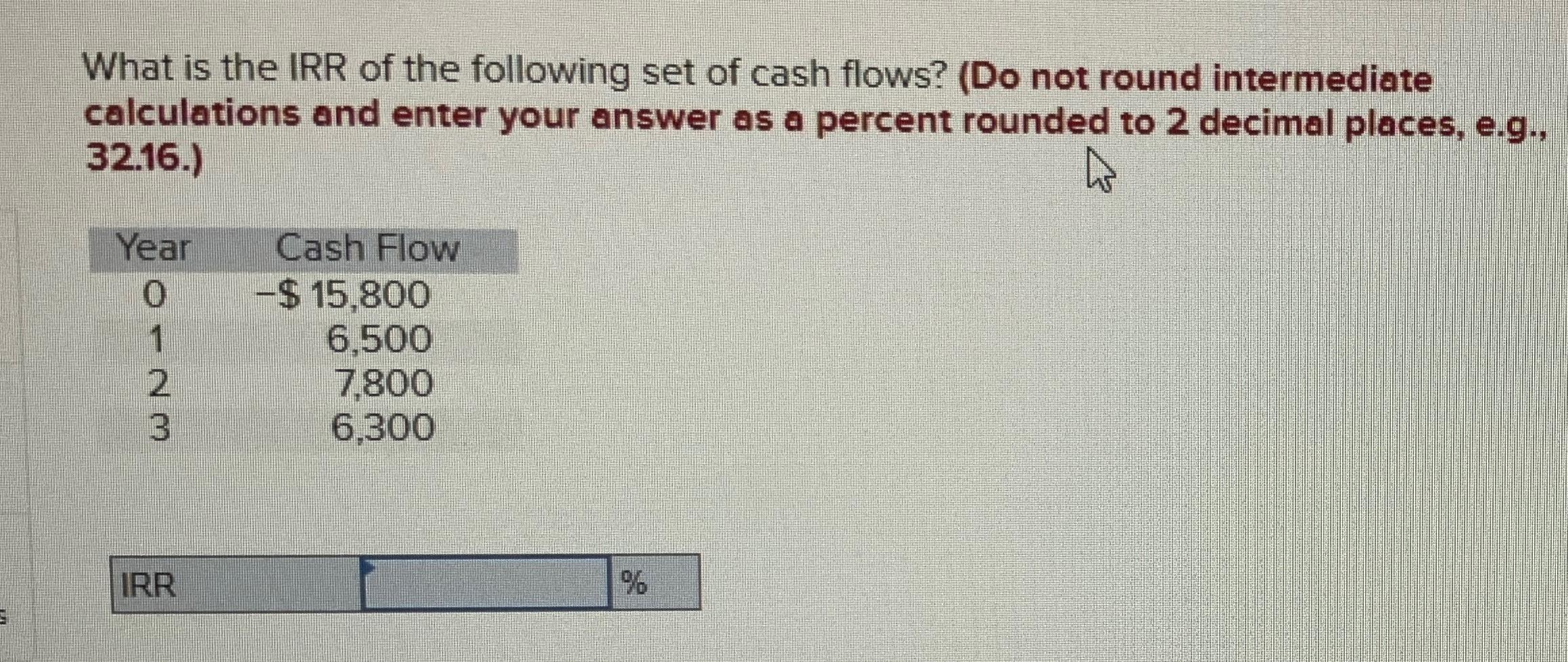 Solved What is the IRR of the following set of cash flows? | Chegg.com
