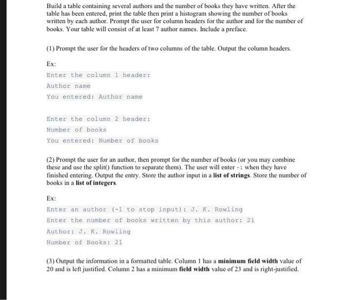 Solved Build a table containing several authors and the | Chegg.com